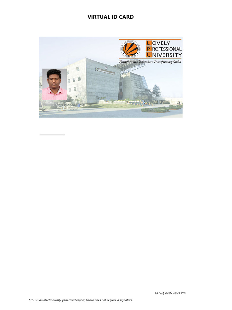 R PT Student Virtual Id Card Print | PDF