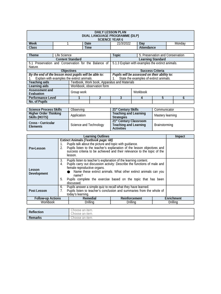 Year 6 Science: Conservation Lesson Plan | PDF | Lesson Plan | Curriculum