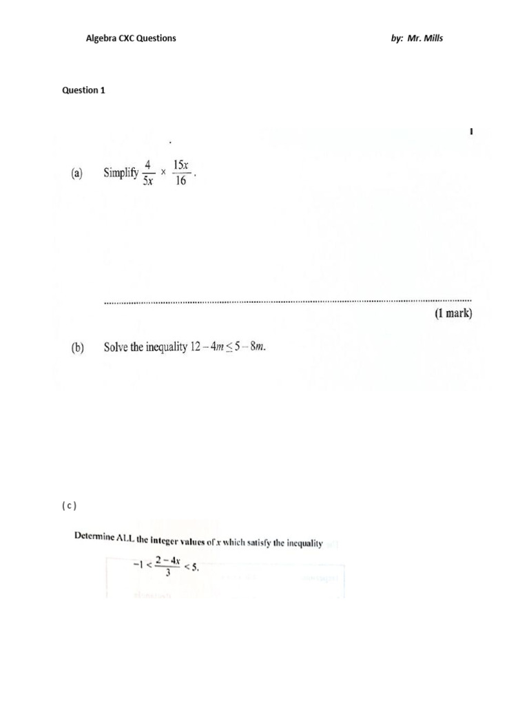 Algebra CXC Questions 1 | PDF