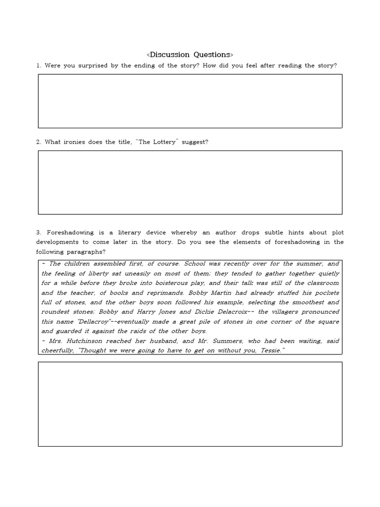 The Lottery (Discussion Questions) | PDF