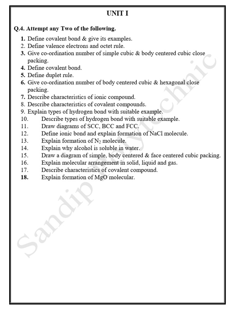 Basic Chemistry Important Questions. | PDF