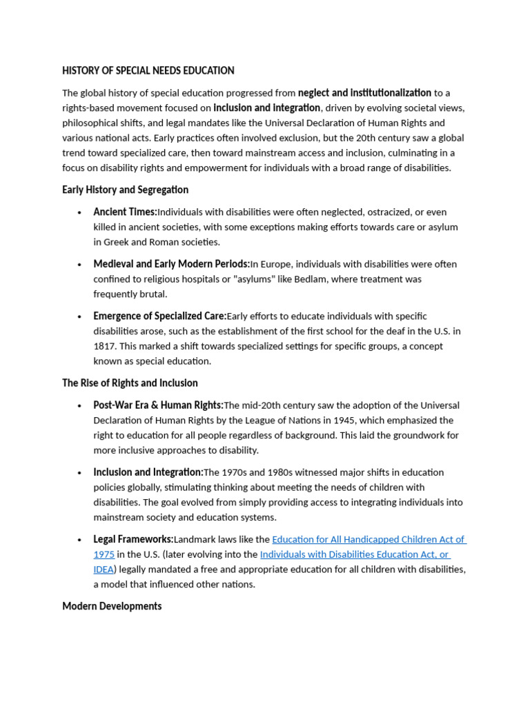 Evolution of Special Needs Education | PDF | Inclusion (Education ...