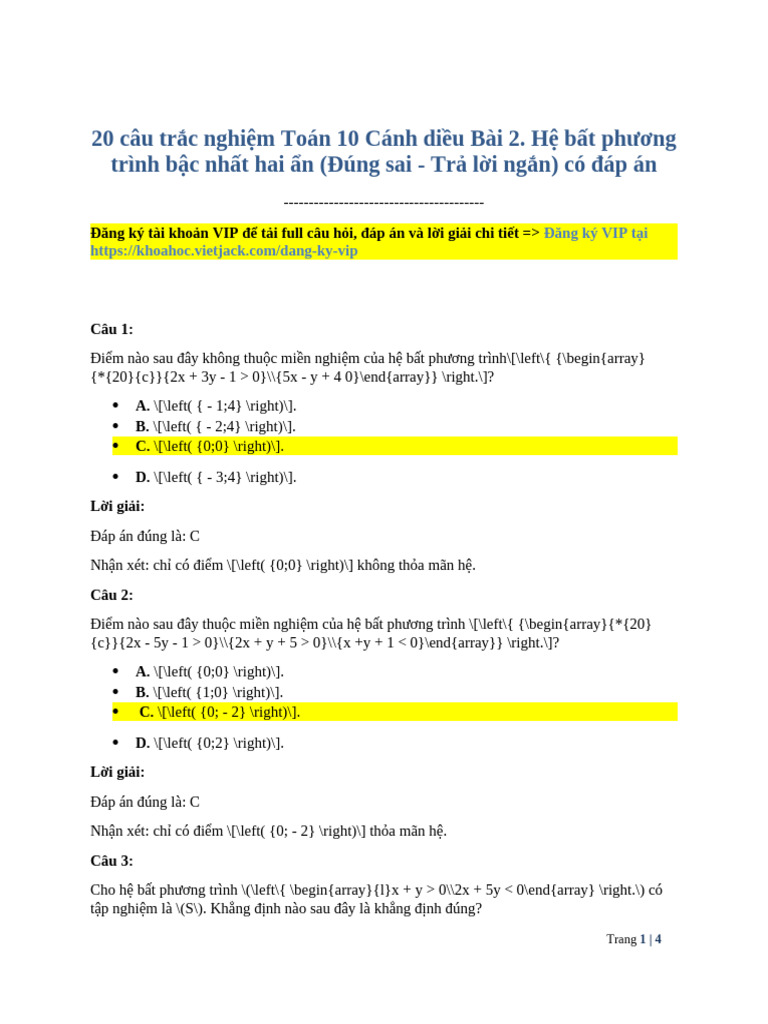 20 Cau Trac Nghiem Toan 10 Canh Dieu Bai 2 He Bat Phuong Trinh Bac Nhat Hai An Dung Sai Tra Loi ...
