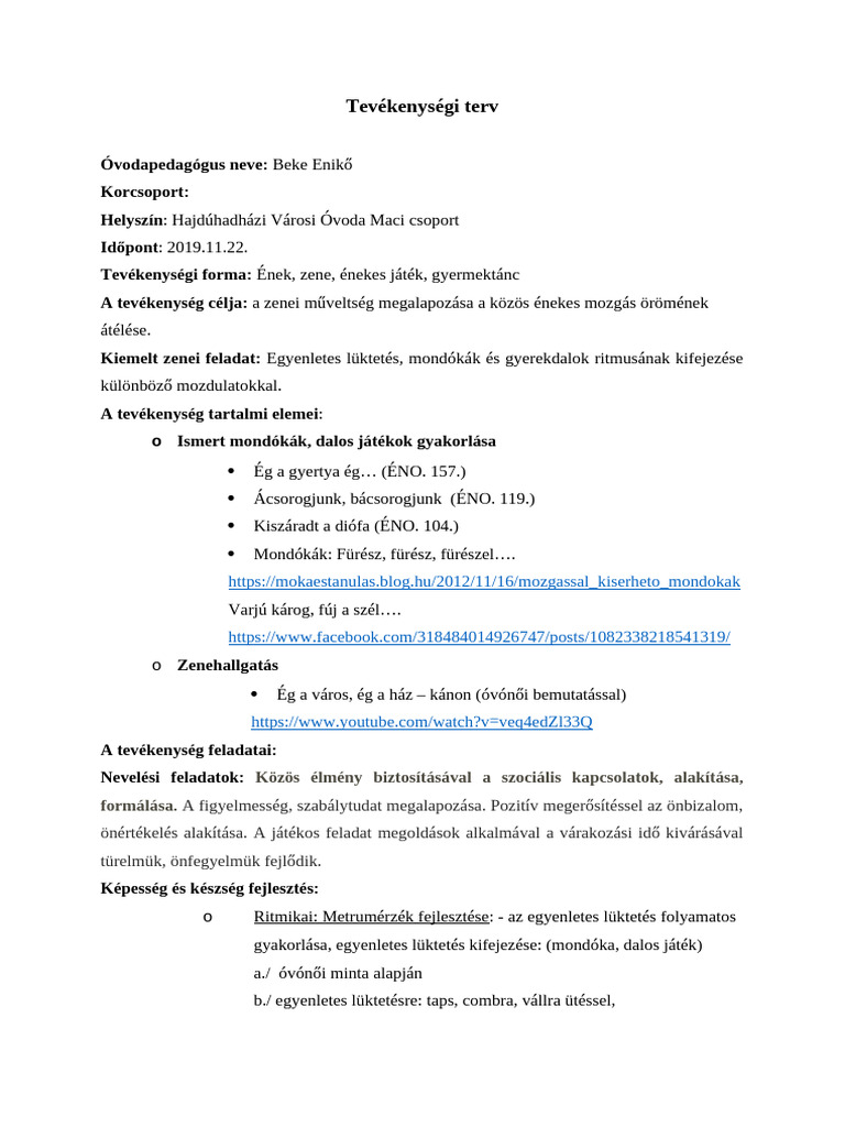 Tevékenységi Terv | PDF