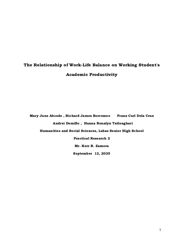 CHAPTER 1 - The Relationship of Work-Life Balance On Working Students ...