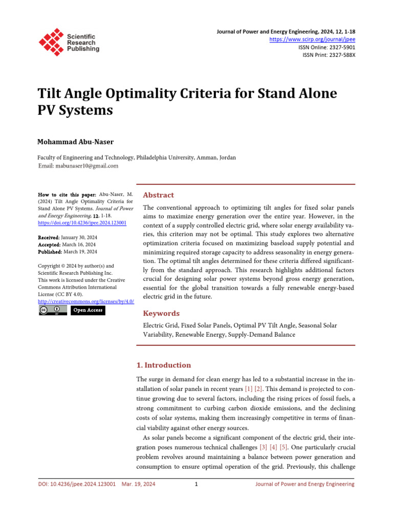 Optimal Tilt Angles for PV Systems | PDF | Photovoltaic System | Solar ...