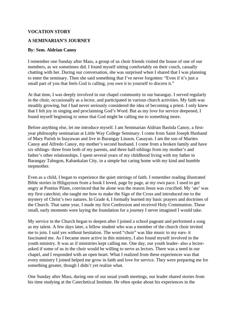 Vocation Story Sem. Canoy | PDF | Jesus
