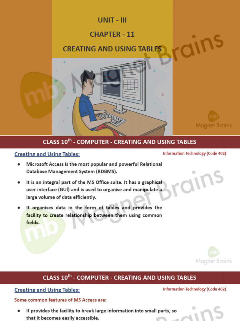 Creating and Using Tables in MS Access | PDF | Microsoft Access | Databases