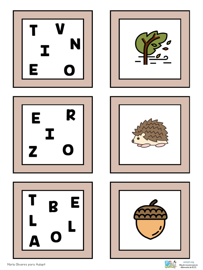 Tarjetas Emparejar Palabras Vocabulario Otono | PDF