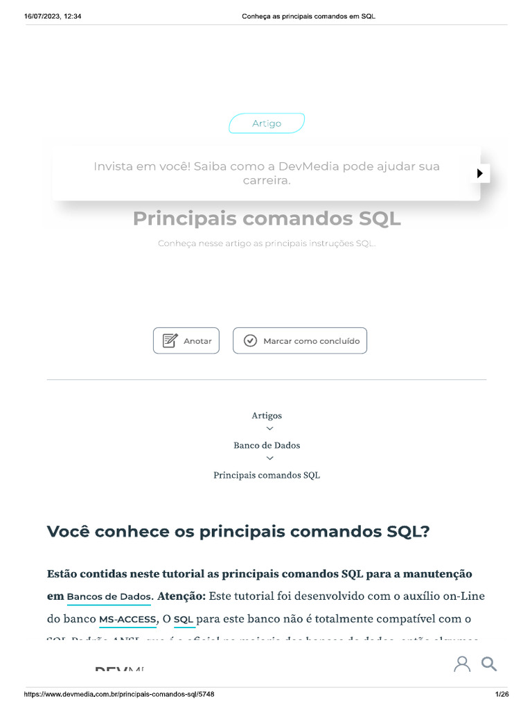 Principais Comandos Do SQL | PDF