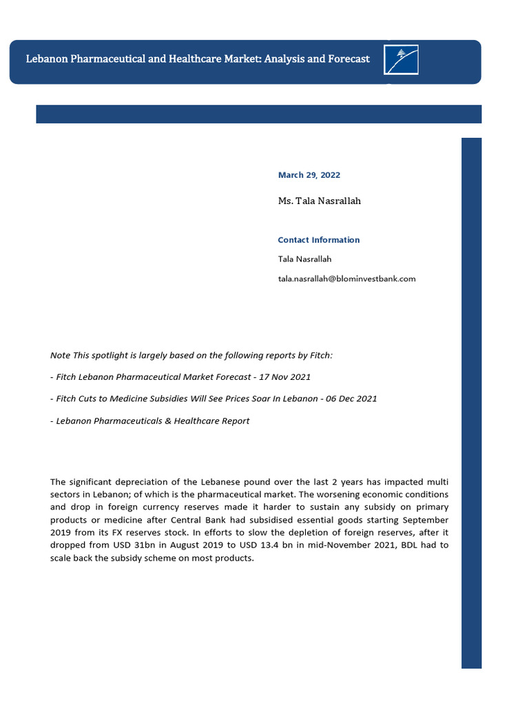 Lebanon Pharmaceutical Market Outlook 2022 | PDF | Lebanon | Health Care