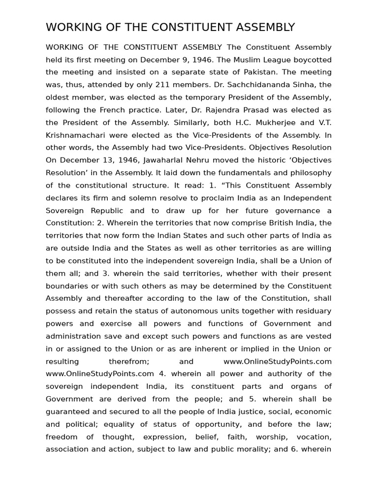 Working of India's Constituent Assembly | PDF | Partition Of India ...