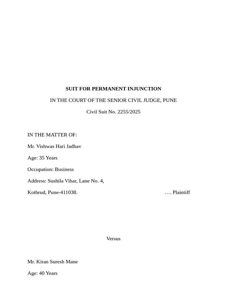 Suit For Permanent Injunction | PDF | Lawsuit | Justice