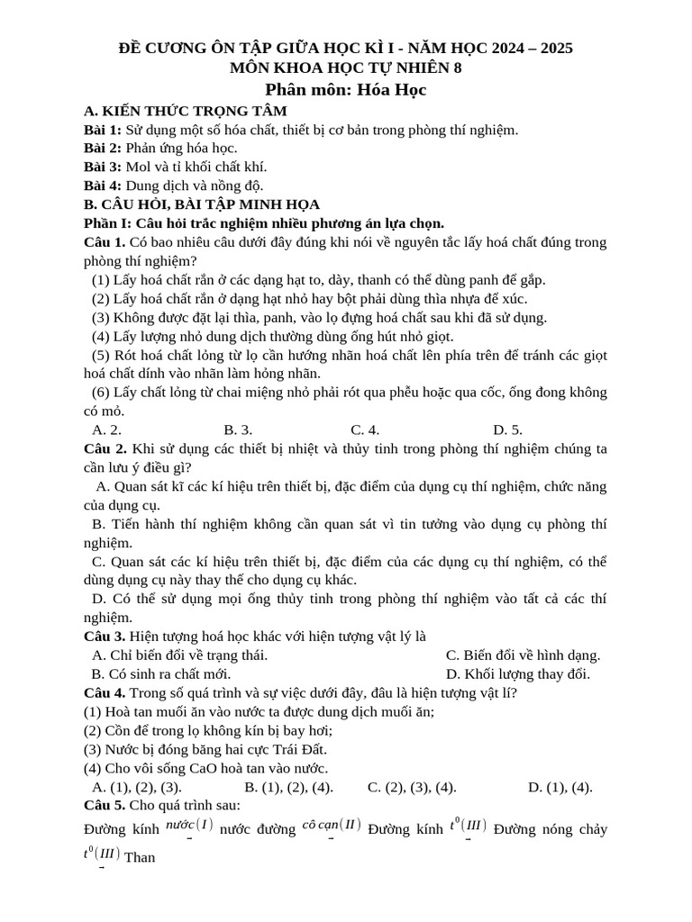 De Cuong On Tap Giua Hki Khtn 8 1810202410 Pdf