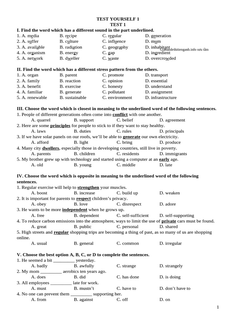 English Language Practice Test | PDF | Adolescence | Clothing