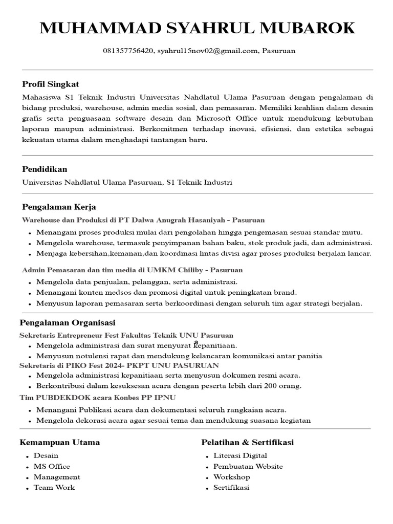 Profil Muhammad Syahrul Mubarok | PDF