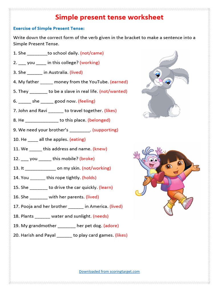 Simple Present Tense Worksheet | PDF