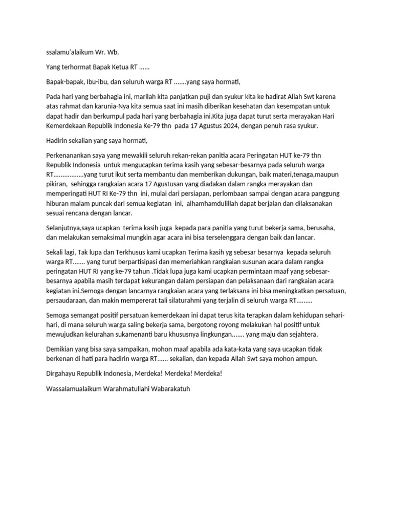Kata Sambutan Agustusan | PDF
