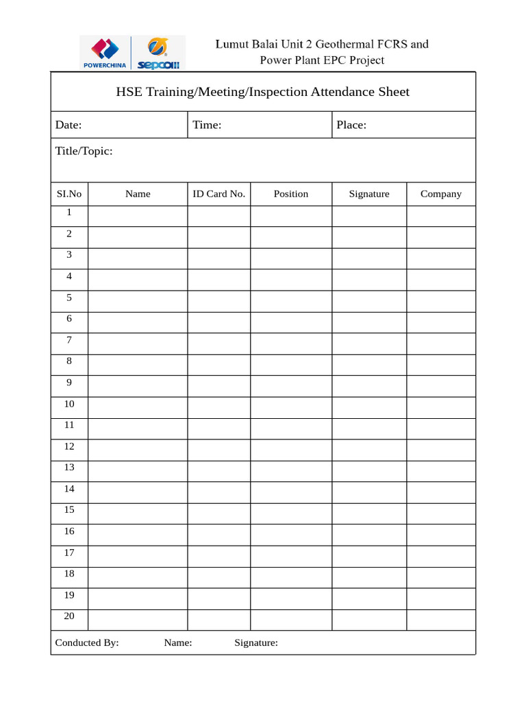 HSE Attendance Sheet | PDF