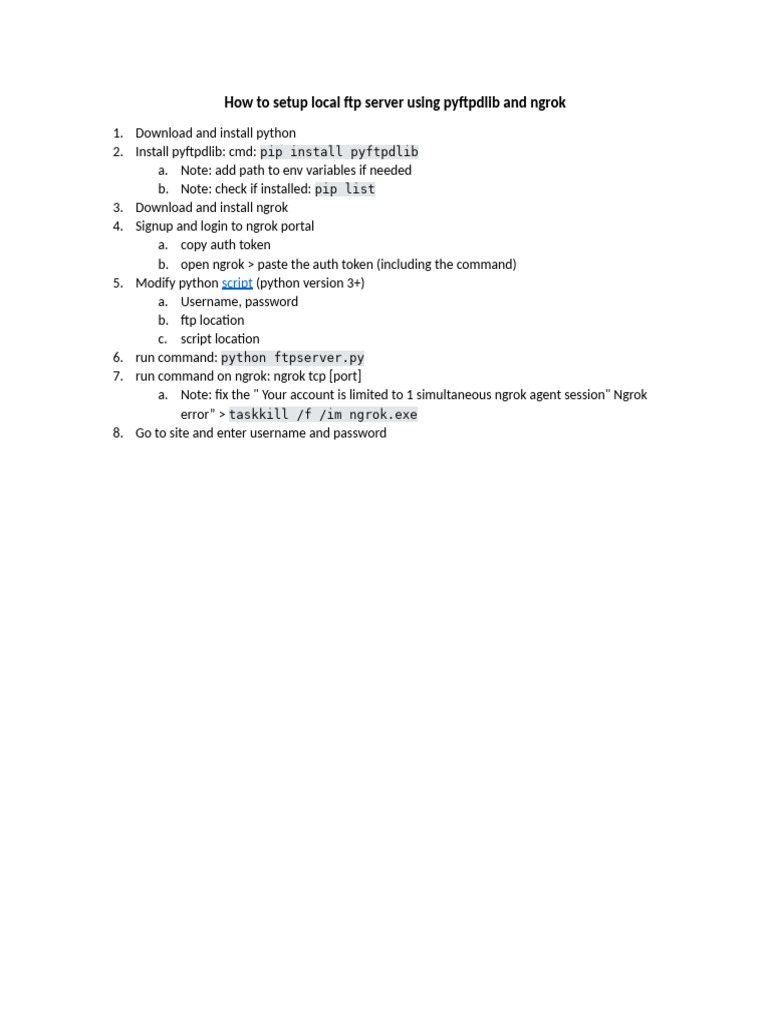 Local FTP Setup Using Pyftpdlib and Ngrok | PDF | File Transfer Protocol | Operating System Families