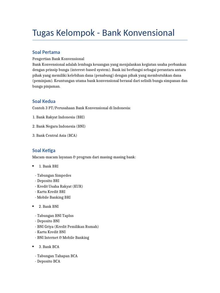 Tugas Kelompok Bank Konvensional | PDF