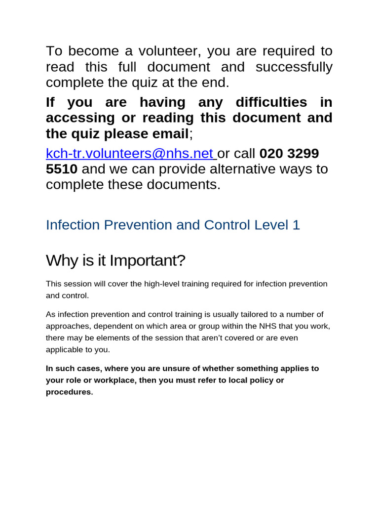 Infection Prevention and Control Level 1 Final With Link | PDF | Infection | Virus