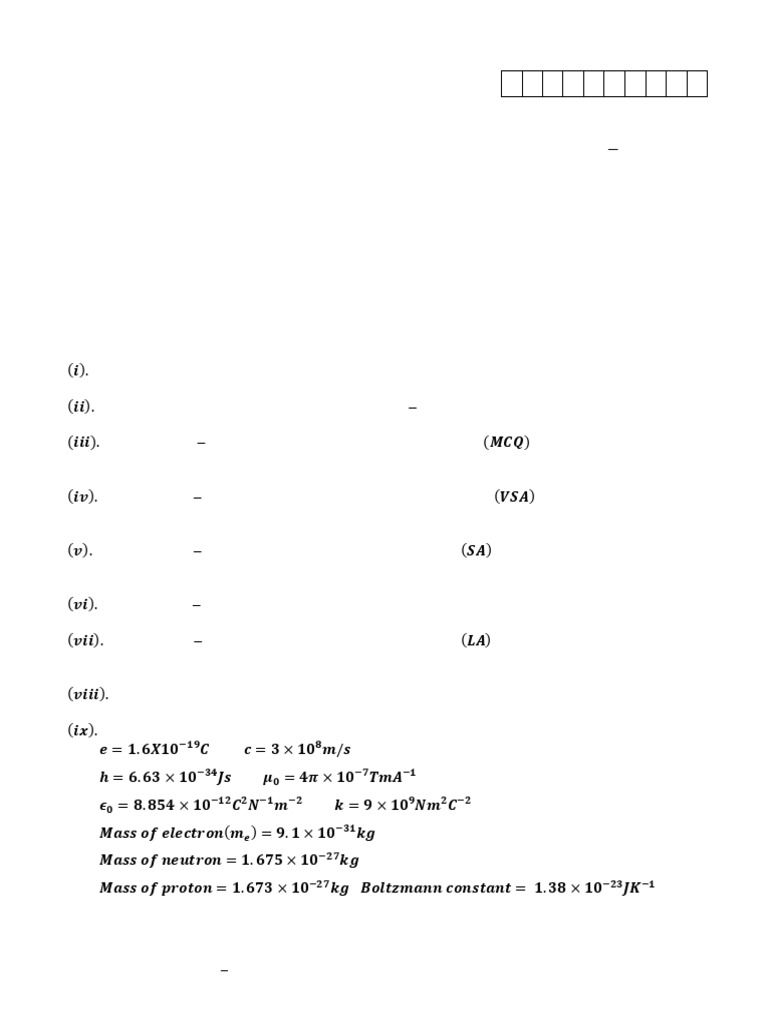 CBSE Grade 12 Physics QP Term 1 Examination Model Paper | PDF | Magnetism | Magnetic Field