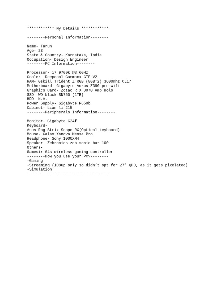 Indian PC Setups Entry Form | PDF