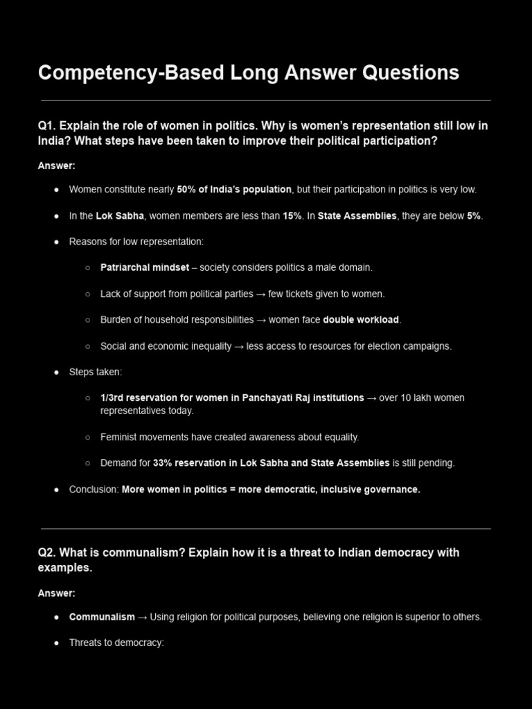 Civics Chapter 3 Question Answers | PDF | Woman | Gender Inequality