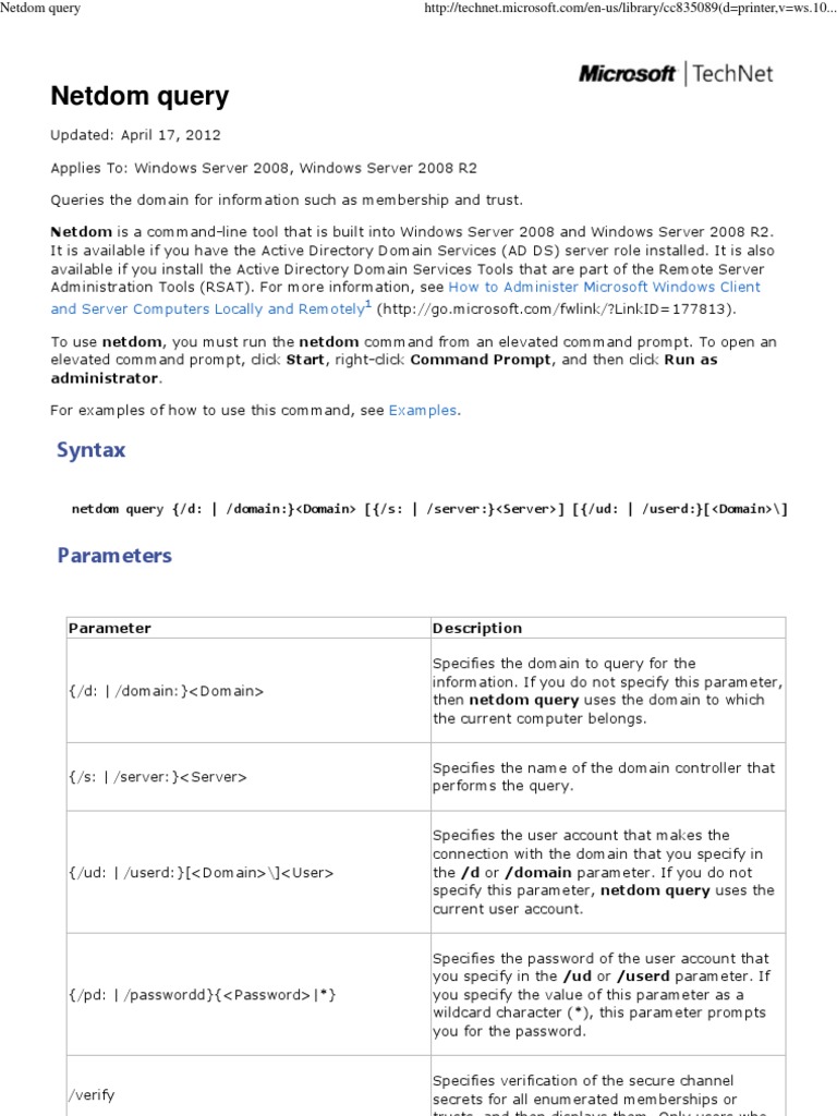 Netdom Query | PDF | Active Directory | Windows Server 2008