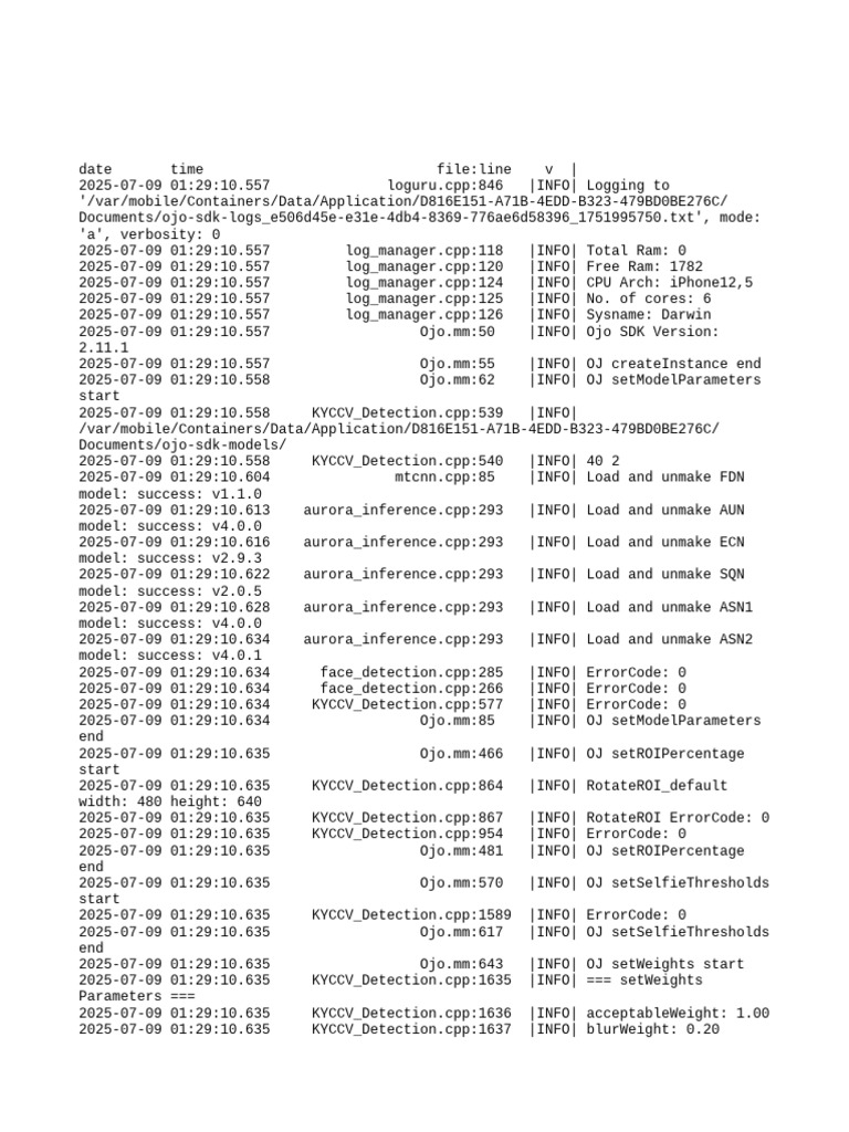 Ojo-Sdk-Logs 1751995750 | PDF | Vision | Science Software