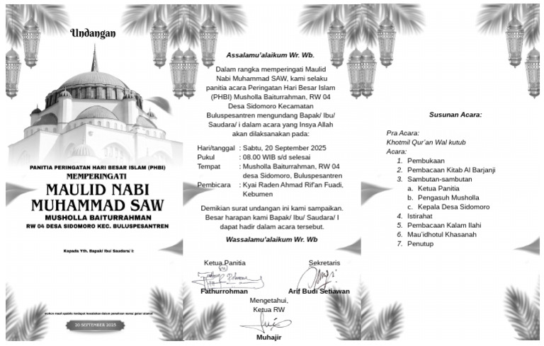 Undangan Peringatan Maulid Nabi 2025 | PDF