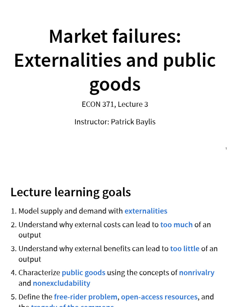Lecture03 Market Failures | PDF | Externality | Market (Economics)