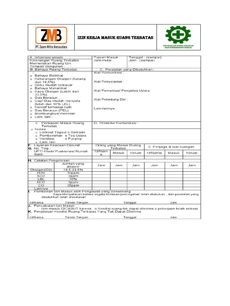 Izin Kerja Masuk Ruang Terbatas | PDF