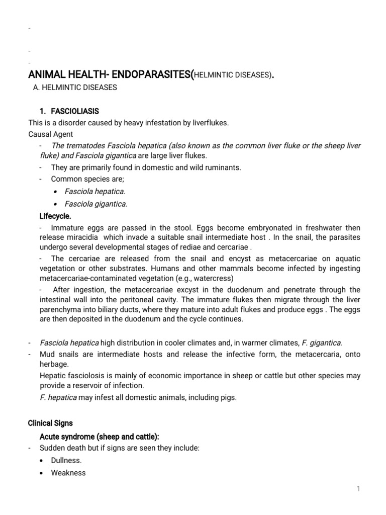 Animal Health - Internal Parasites. | PDF