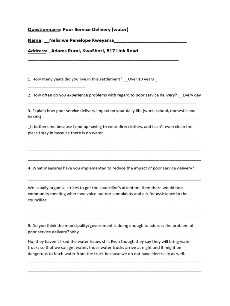 Questionnaire on Water Service Issues | PDF | Chess Theory | Chess