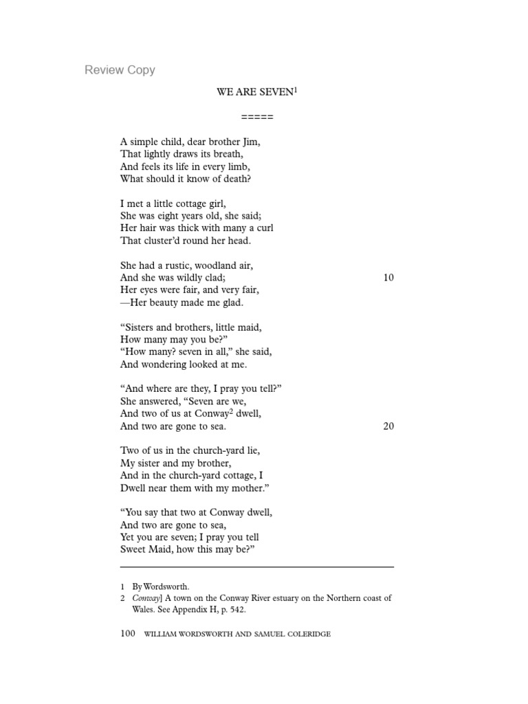 Wordsworth's "We Are Seven" Poem Analysis | PDF