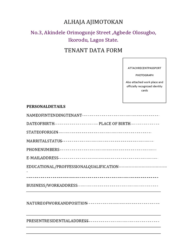 Tenant Bio Data Form | PDF