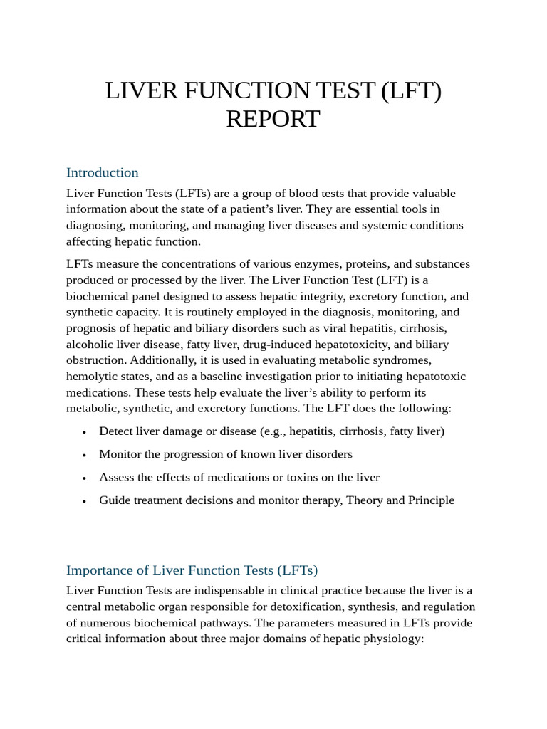 Liver Function Test (LFT) Overview | PDF | Liver | Hepatitis