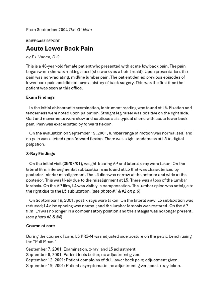 Acute Lower Back Pain Case Study | PDF | Back Pain | Chiropractic