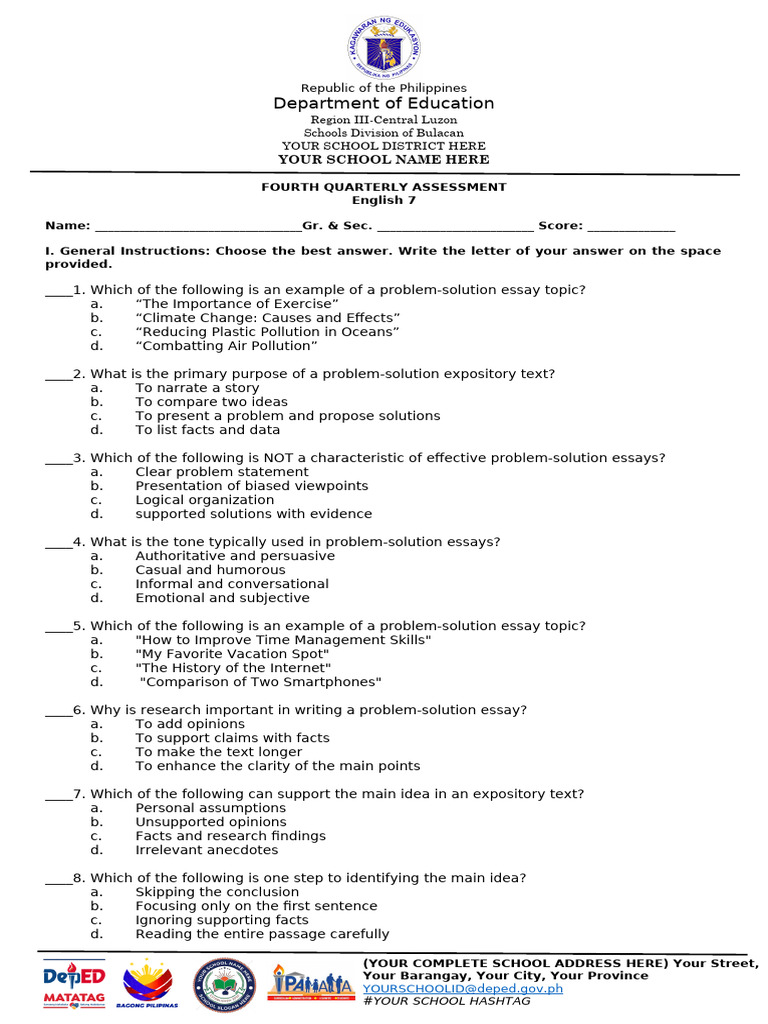 FOURTH-QUARTERLY-ASSESSMENT-G7 and All Levels | PDF | Pollution | Plastic