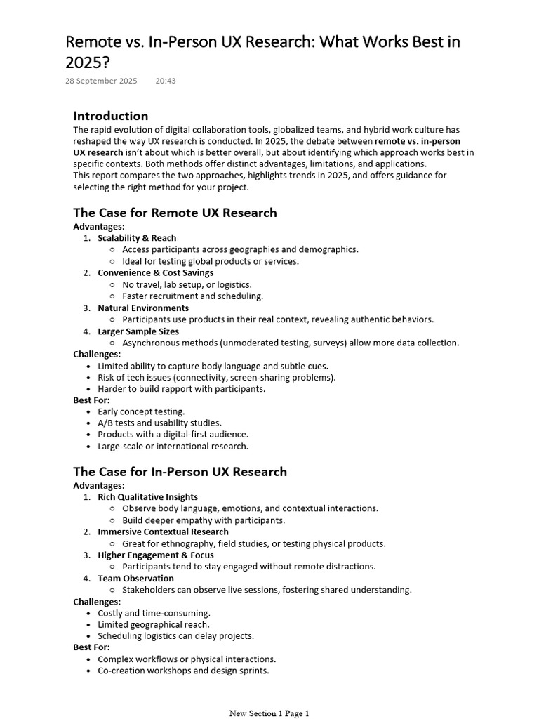 Remote vs. In-Person UX Research What Works Best in 2025 | PDF ...