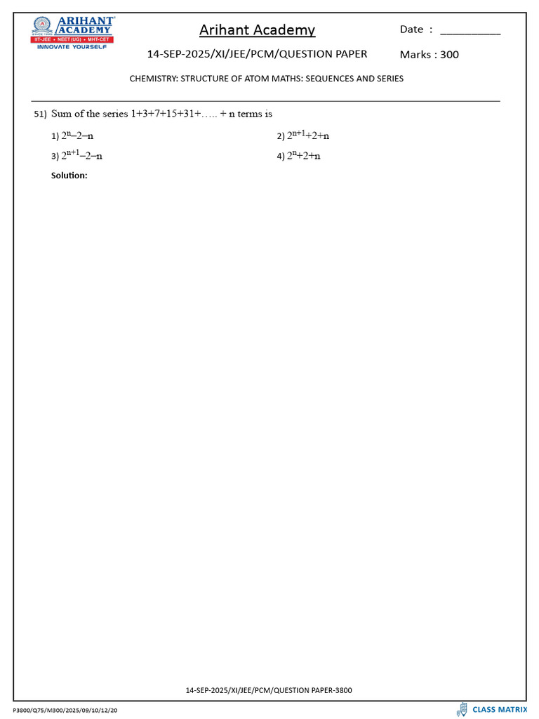 JEE 2025 Question Paper: Sequences & Series | PDF | Mean | Algebra