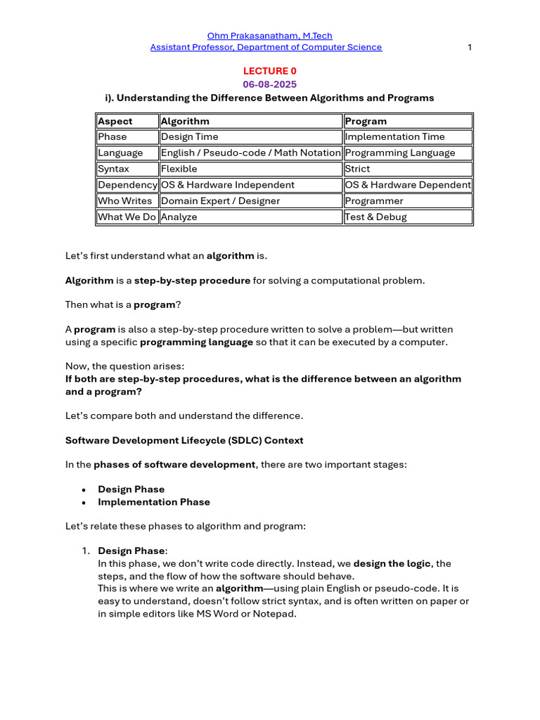 Difference Between Algorithms and Programs | PDF | Computer Programming ...
