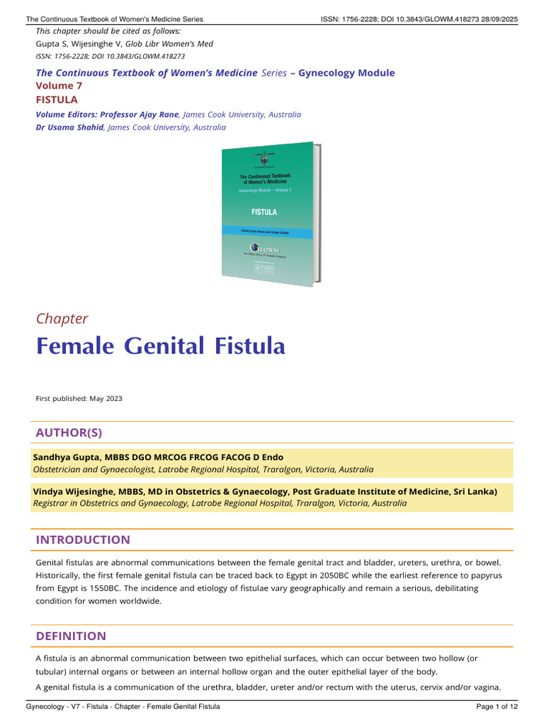 Gynecology V7 Fistula Chapter Female Genital Fistula 1759067888 | PDF ...