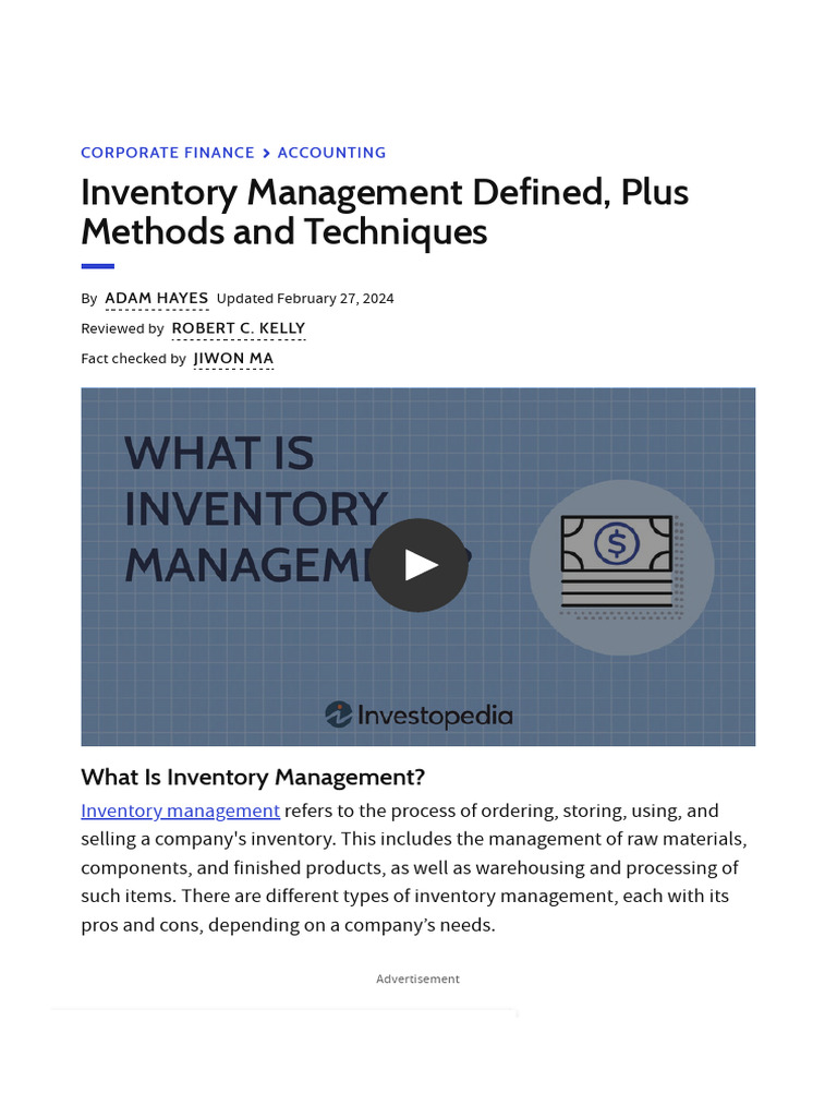 Inventory Management Defined, Plus Methods and Techniques | PDF ...