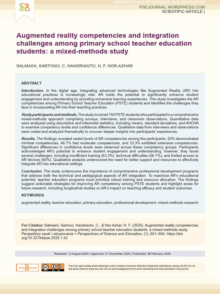 Augmented Reality Competencies and Integration Challenges Among Primary ...