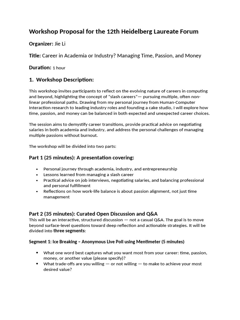 Workshop Proposal For The 12th Heidelberg Laureate Forum | PDF | Cognition