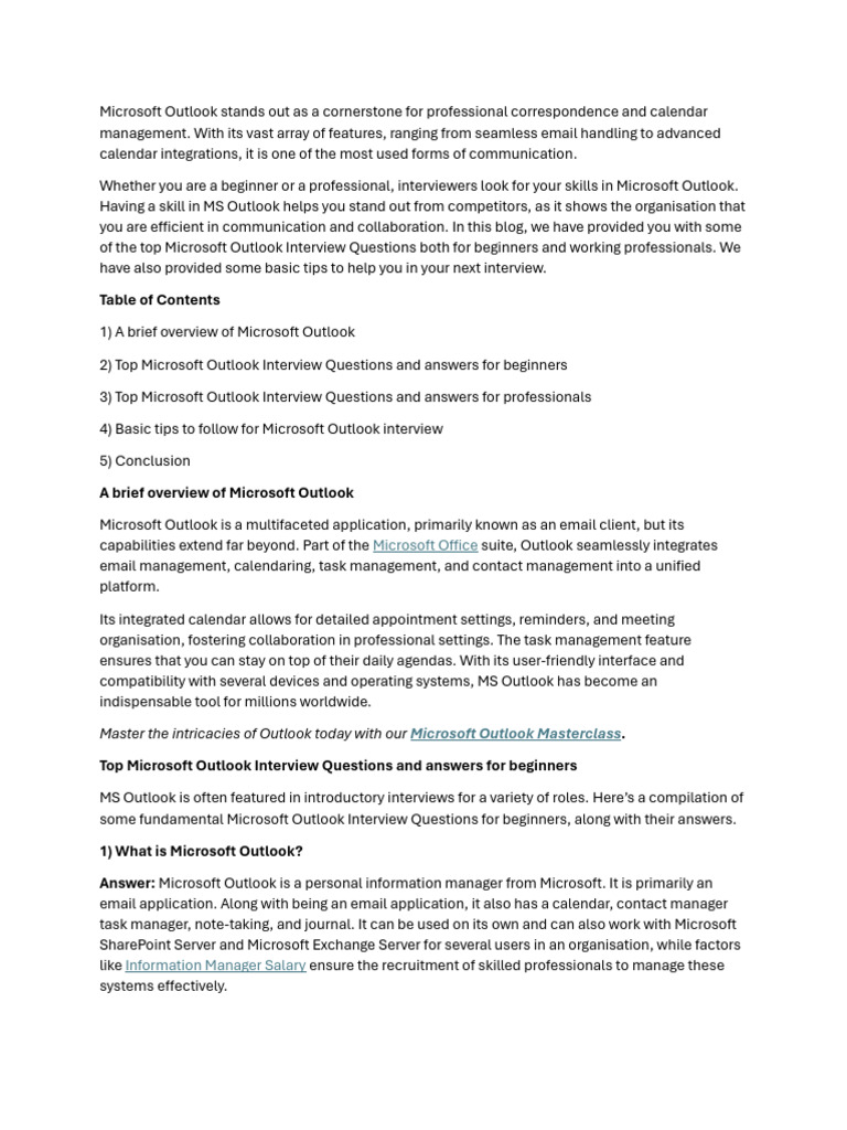 Microsoft Outlook Interview Insights | PDF | Microsoft Outlook | Computing