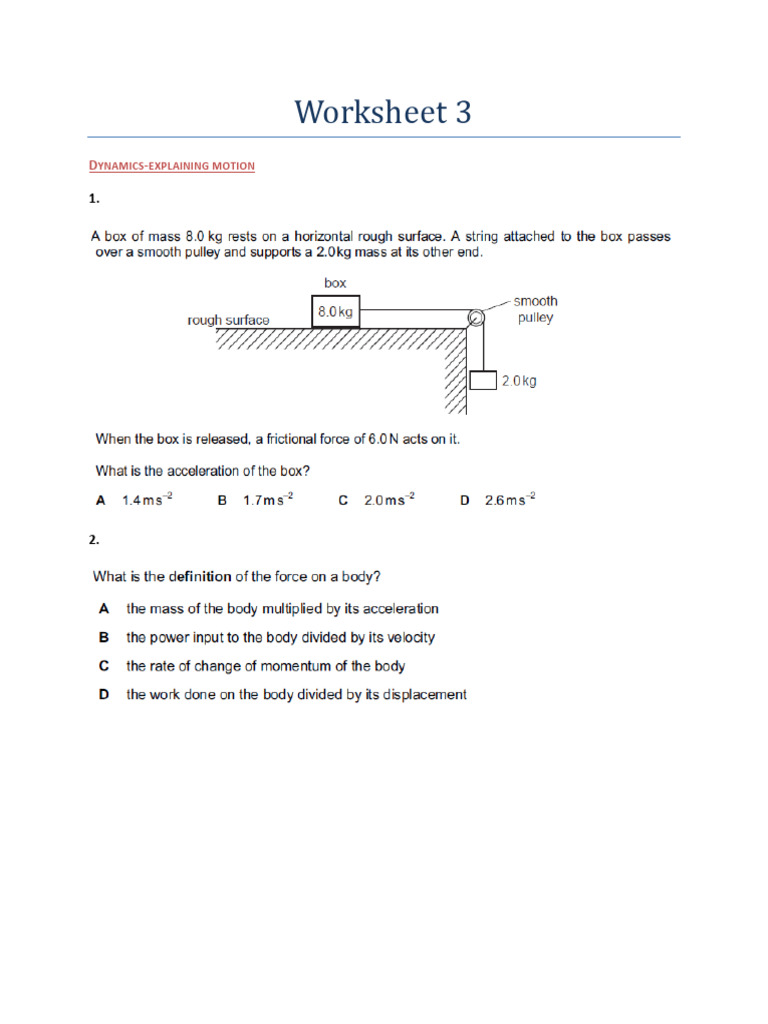 Worksheet For Dynamics Explaining Motion Clean | PDF | Force | Mass